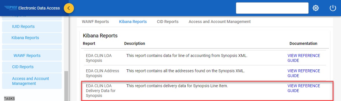EDA Training - CLIN LOA Delivery SYN Report | PIEE